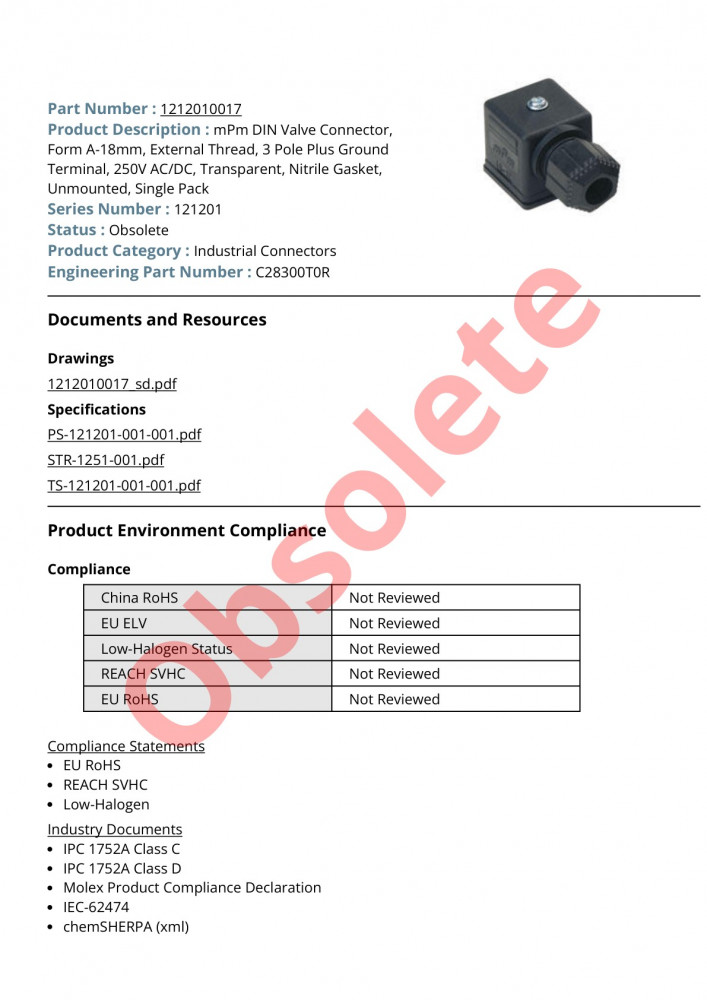 Molex DIN valve connector specification, page 1