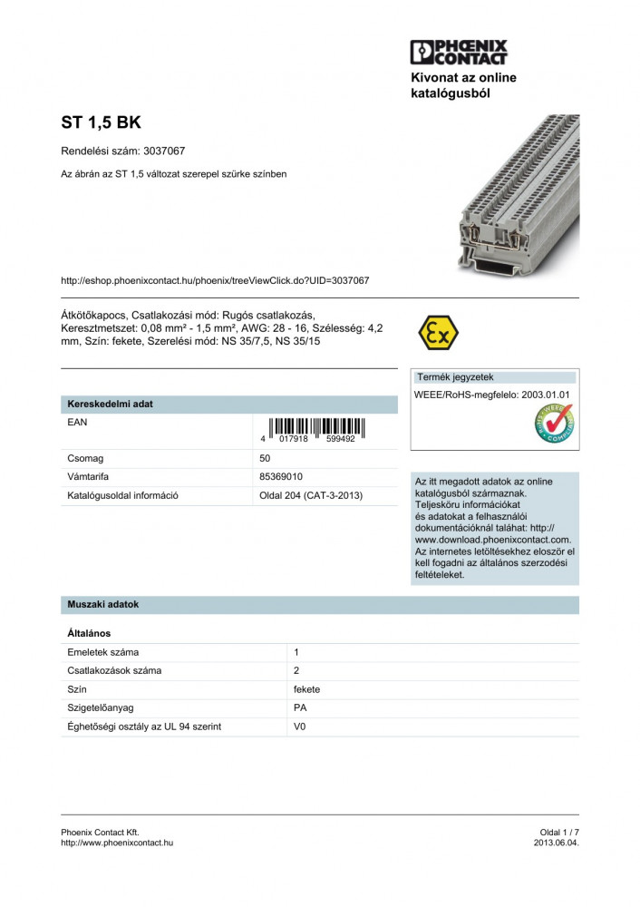 ST 1,5 BK technical document page 1