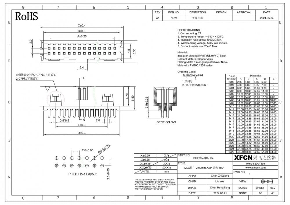 XFCN BH200V-10P-H64 technical drawing preview