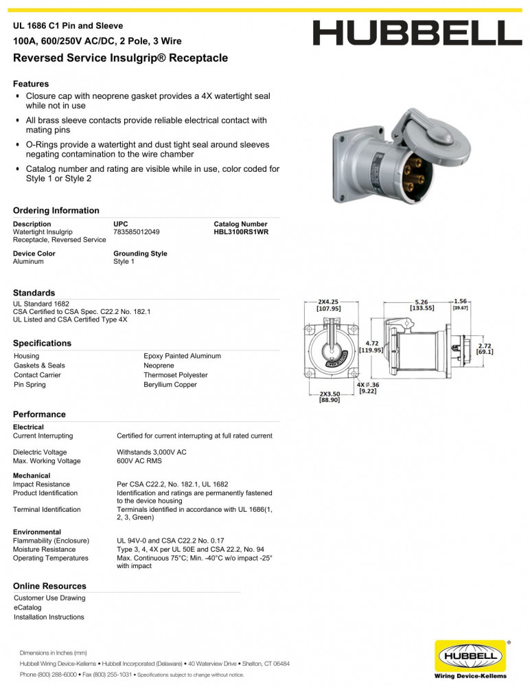 HBL3100RS1WR product documentation page
