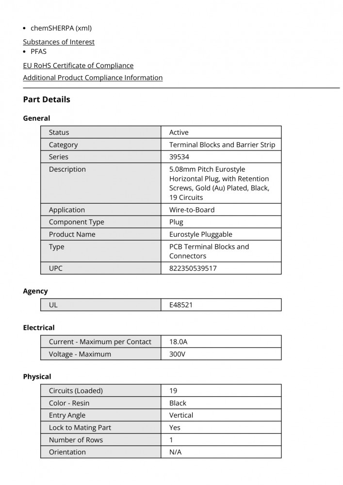 MOLEX ESE Eurostyle terminal block product specification, page 2