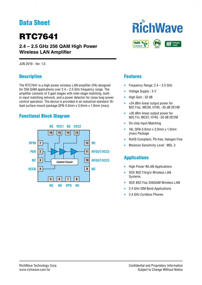 RTC7641 datasheet page 1