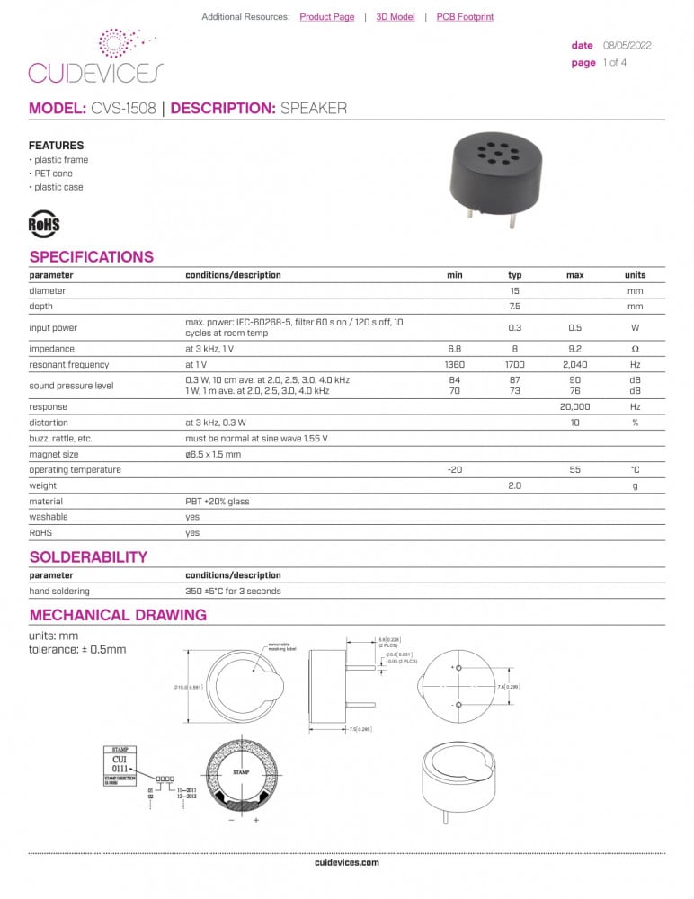 CVS-1508 product documentation page 1