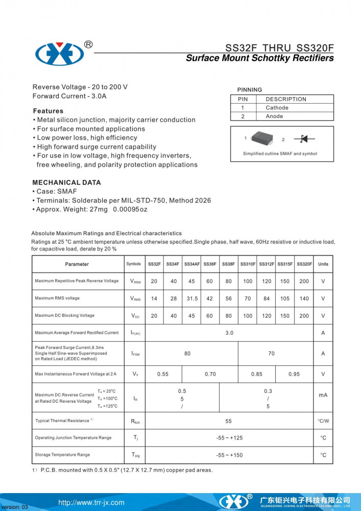 JUXING SS34F datasheet page 1