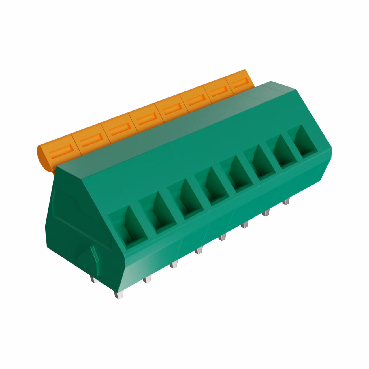 5.08mm Pitch, Eurostyle Fixed-Mount Push-Button Terminal Block, 45° Modular, 18A, 26-14 AWG, Green, 8 Circuits for sale