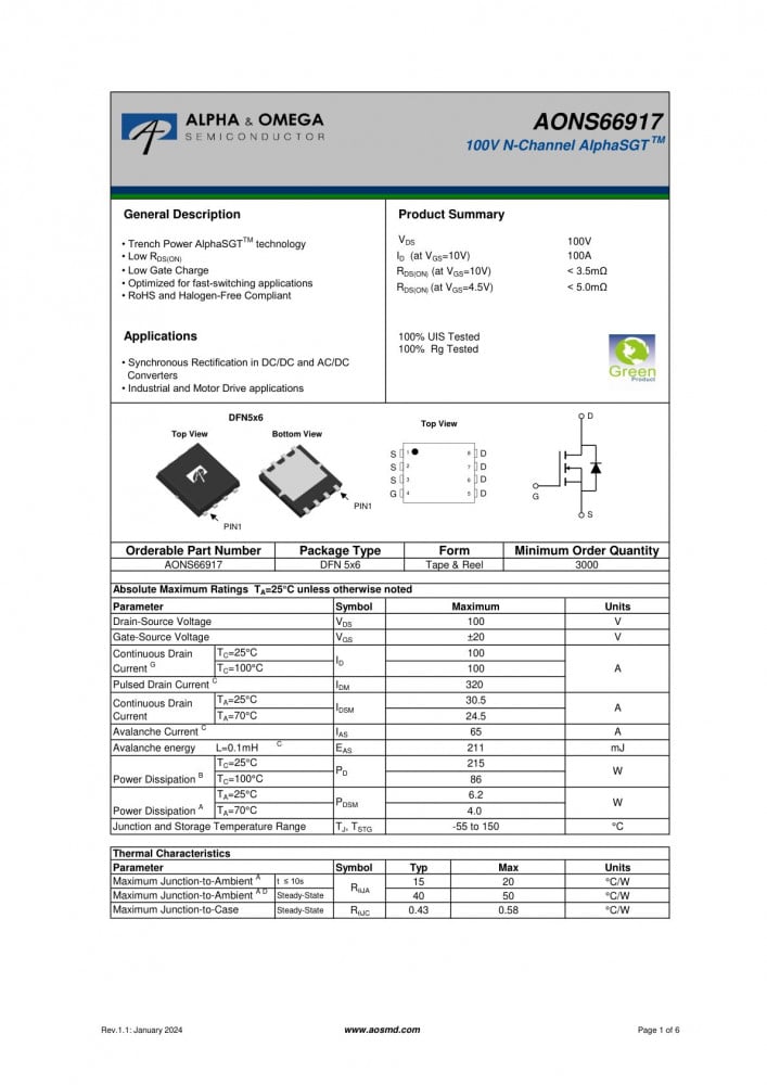 AONS66917 datasheet page 1