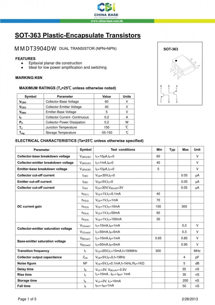 MMDT3904DW datasheet page 1