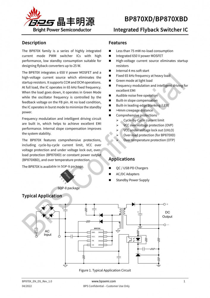 BP8708D technical document page 1
