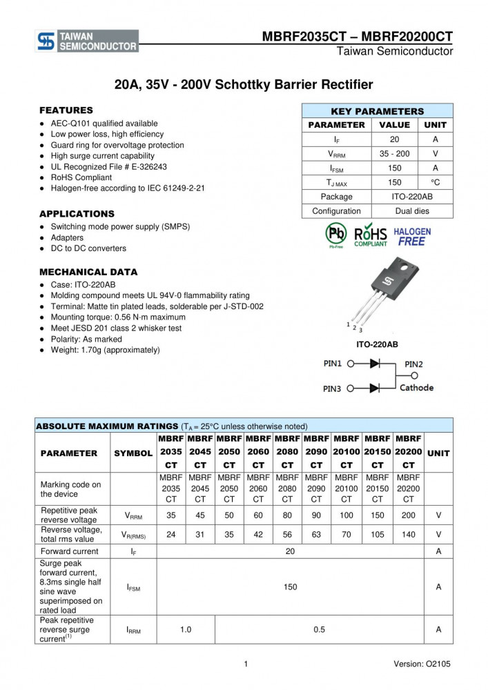 MBRF2035CT datasheet page 1