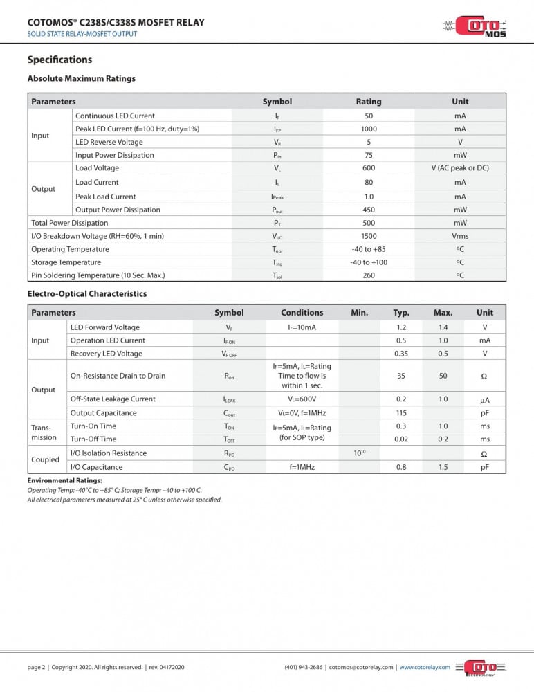 COTO C238S datasheet page 2