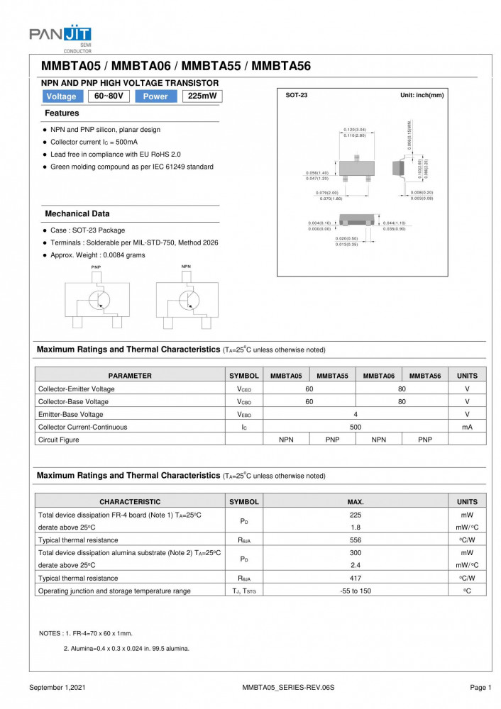 PANJIT MMBTA06 datasheet page 1