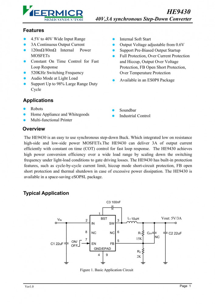HE9430 datasheet page 1