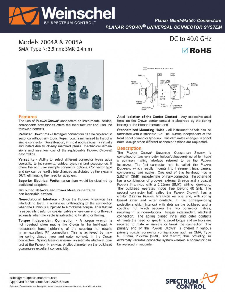 7004A and 7005A PLANAR connector system document page 1