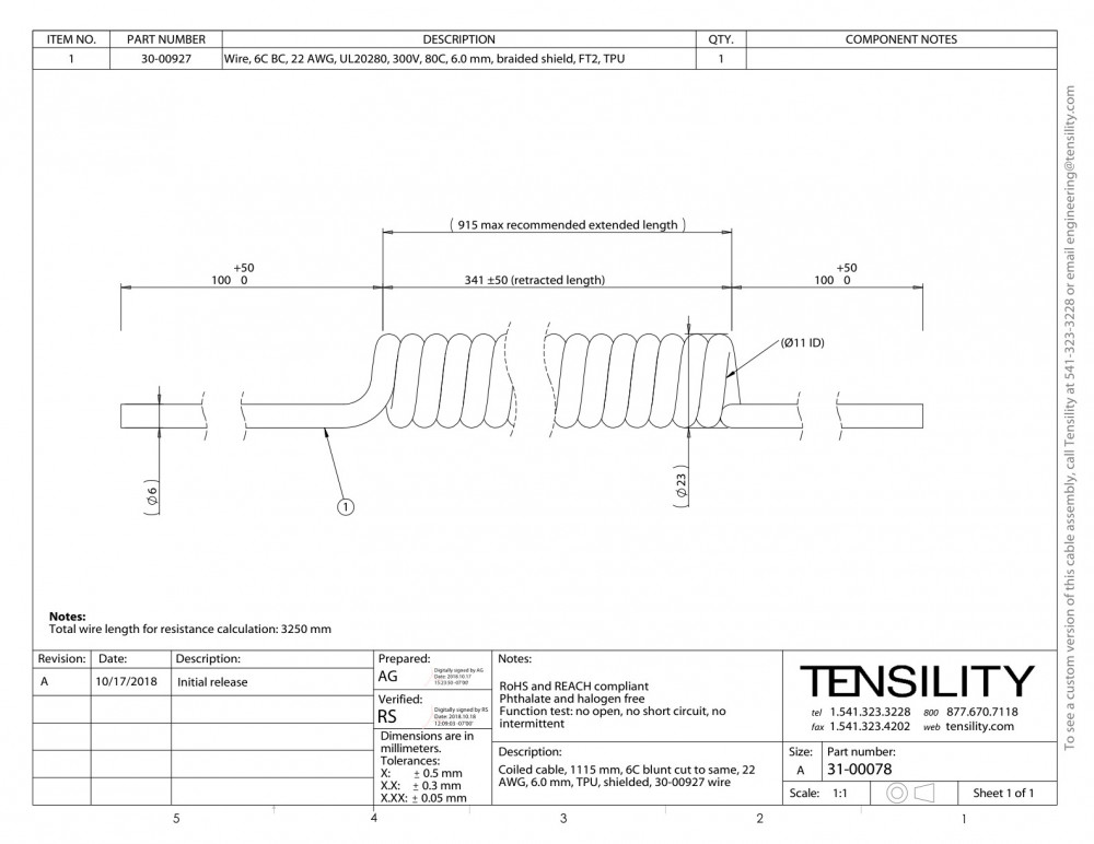Tensility 31-00078 cable assembly drawing
