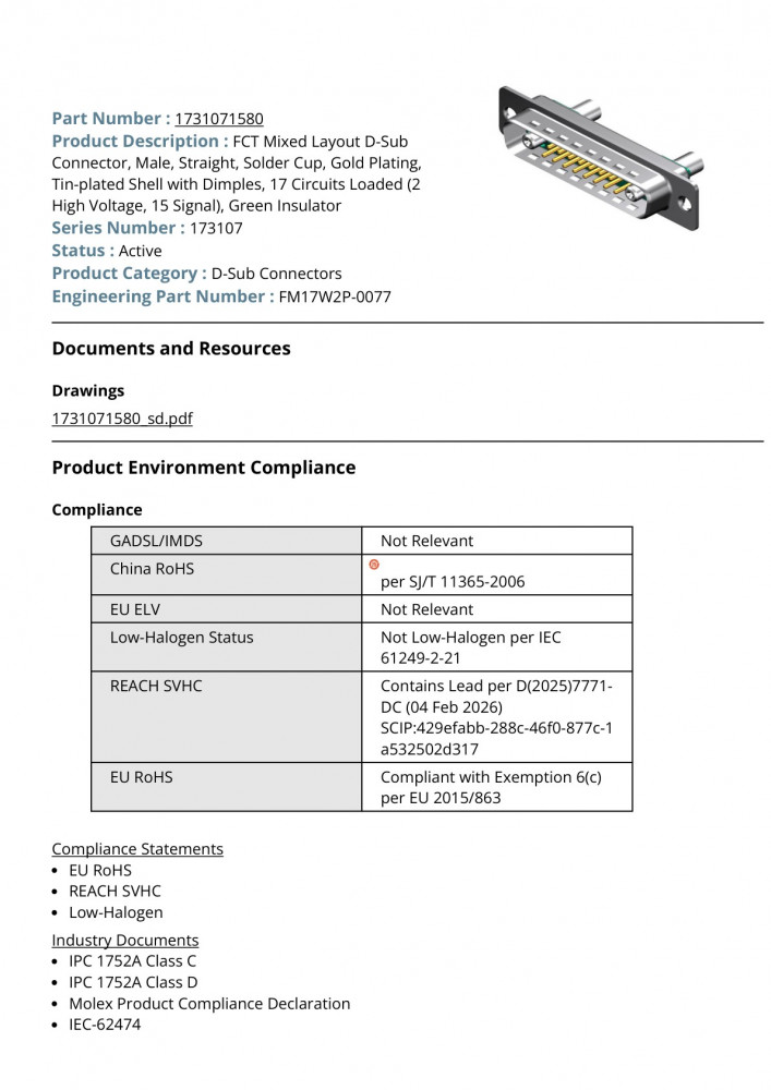 MOLEX 1731071580 technical drawing preview, page 1
