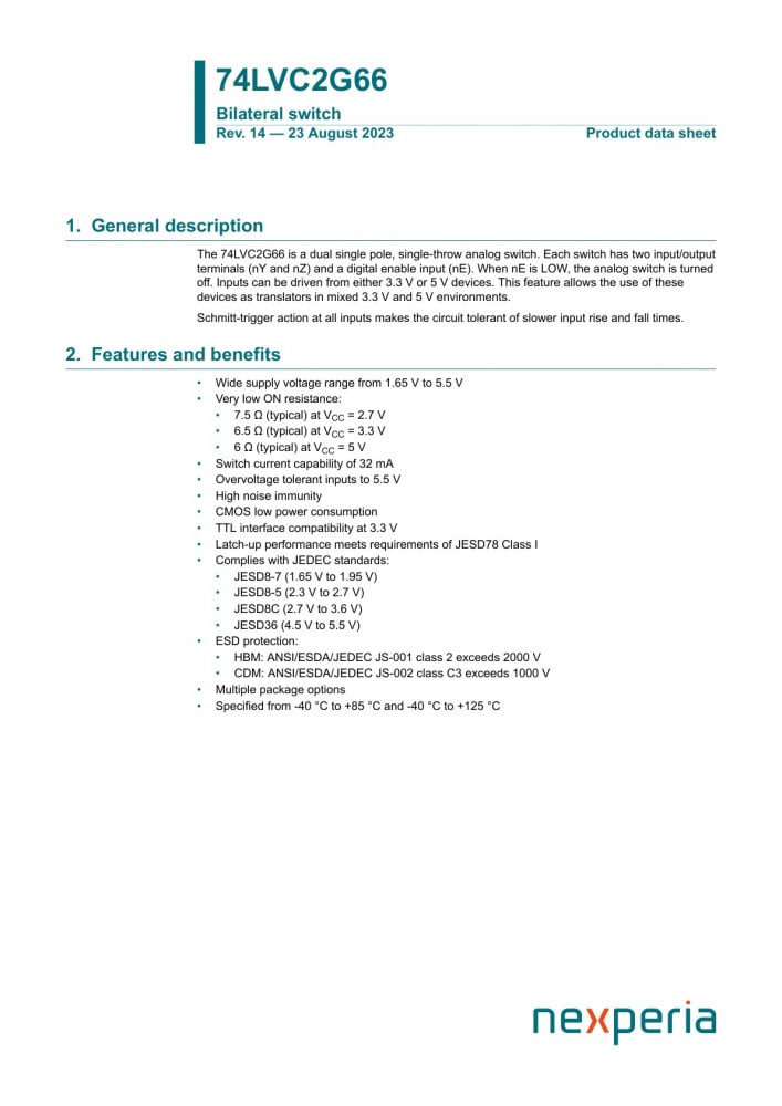 74LVC2G66DP,125 datasheet page 1