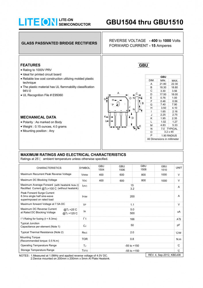 S-GBU1510-TU-LT datasheet page 1