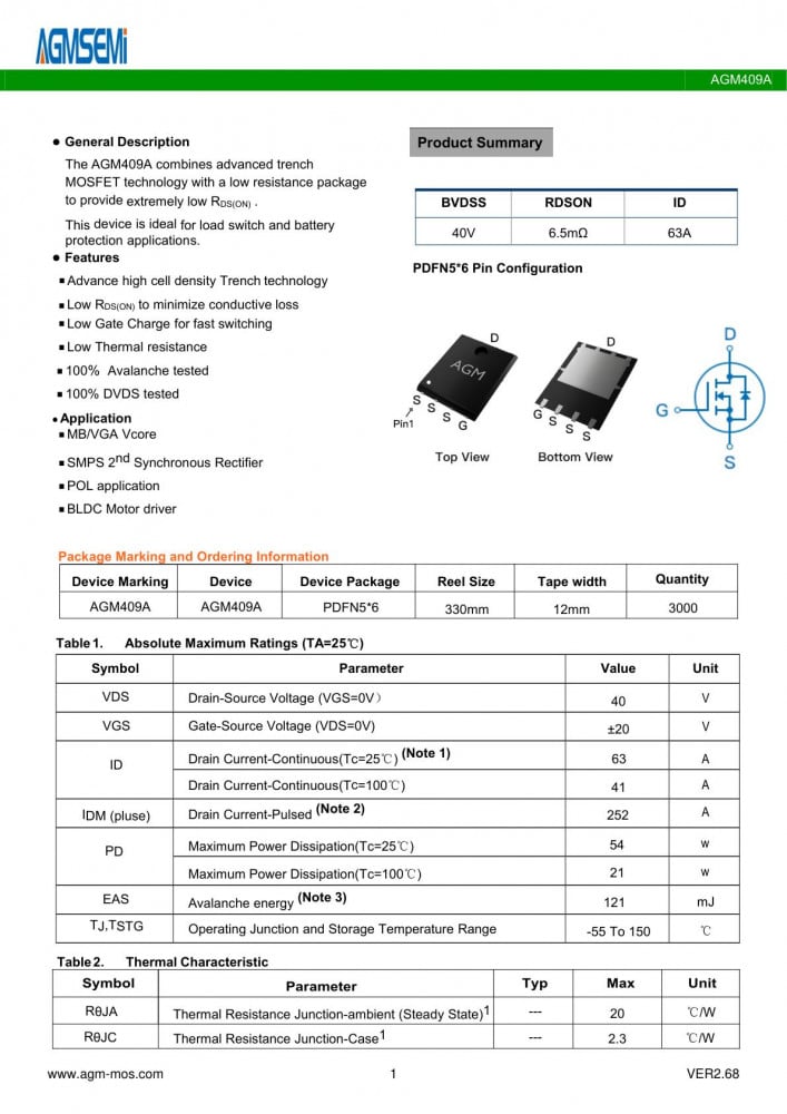 AGM409A datasheet page 1