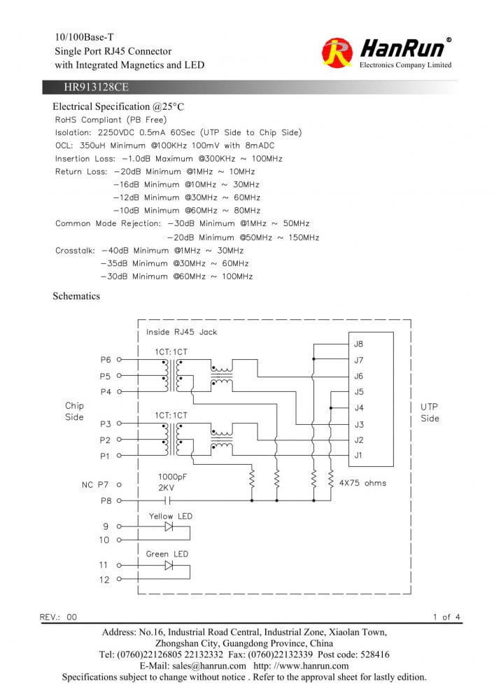 HR913128CE electrical specification and schematic page