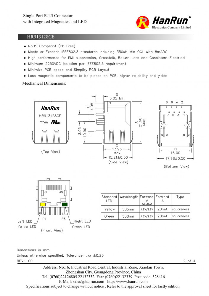 HR913128CE mechanical dimensions page
