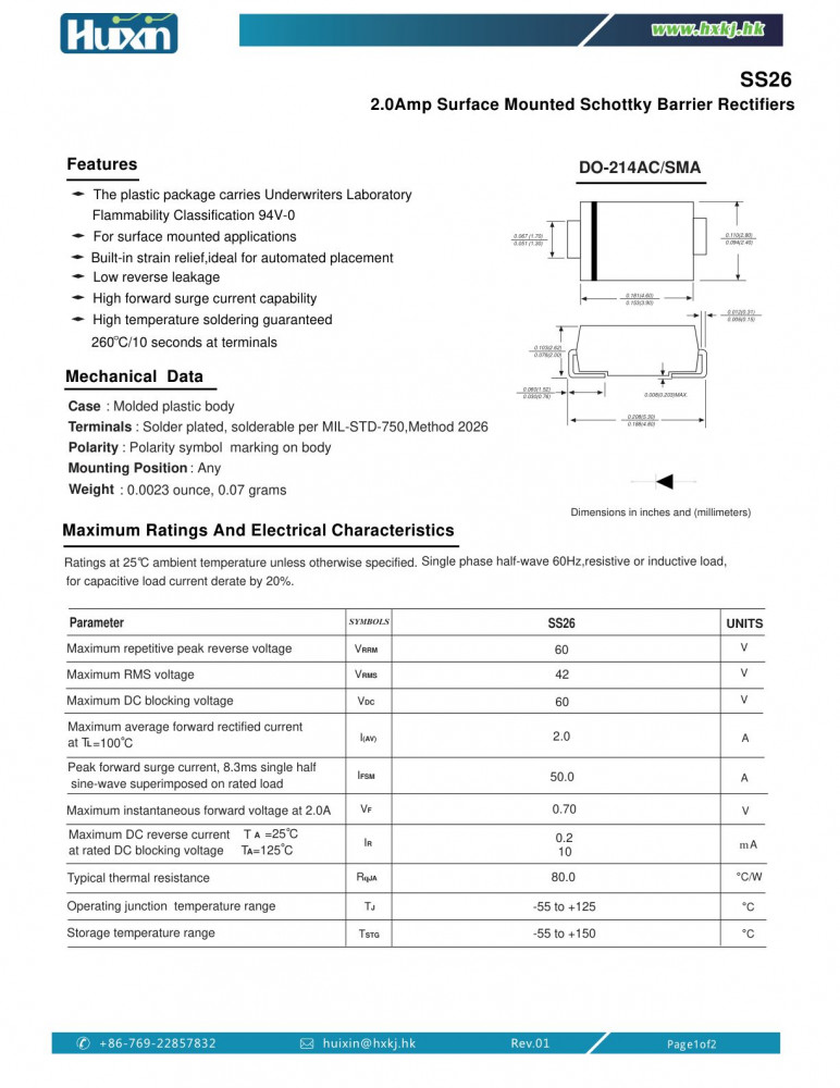 Huixin SS26 datasheet page 1