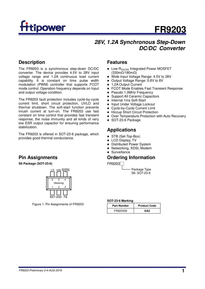 FR9203 datasheet page 1