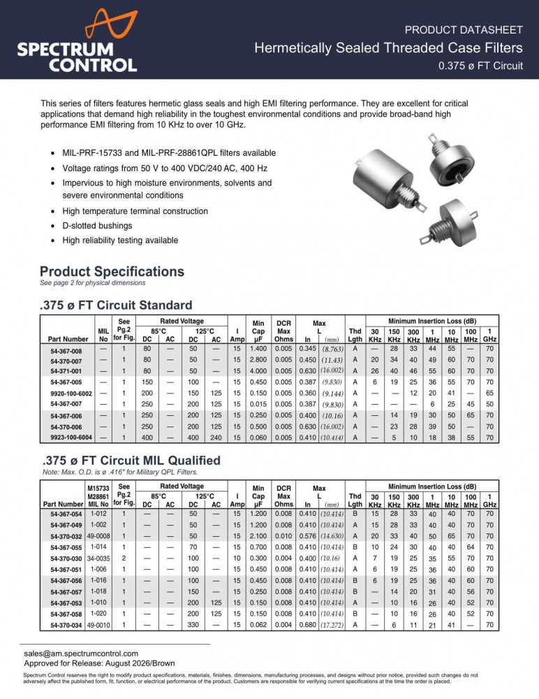 Spectrum Control EMI filter technical document, page 1