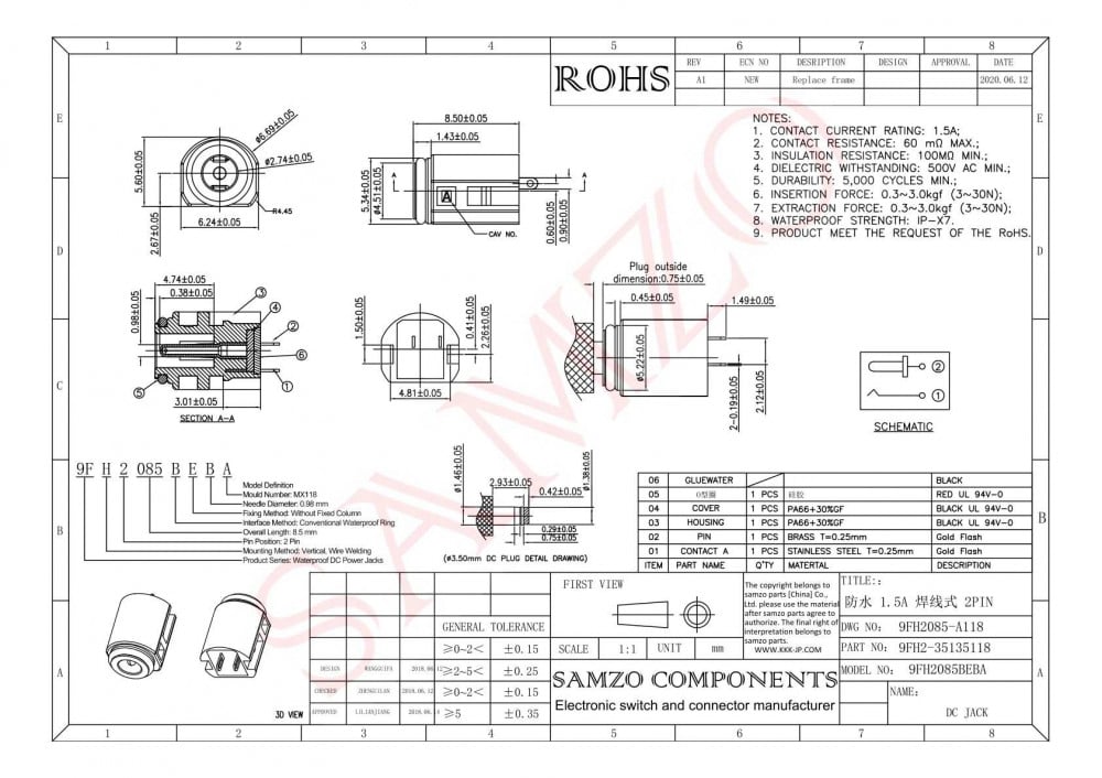 SAMZO 9FH2085BEBA technical drawing