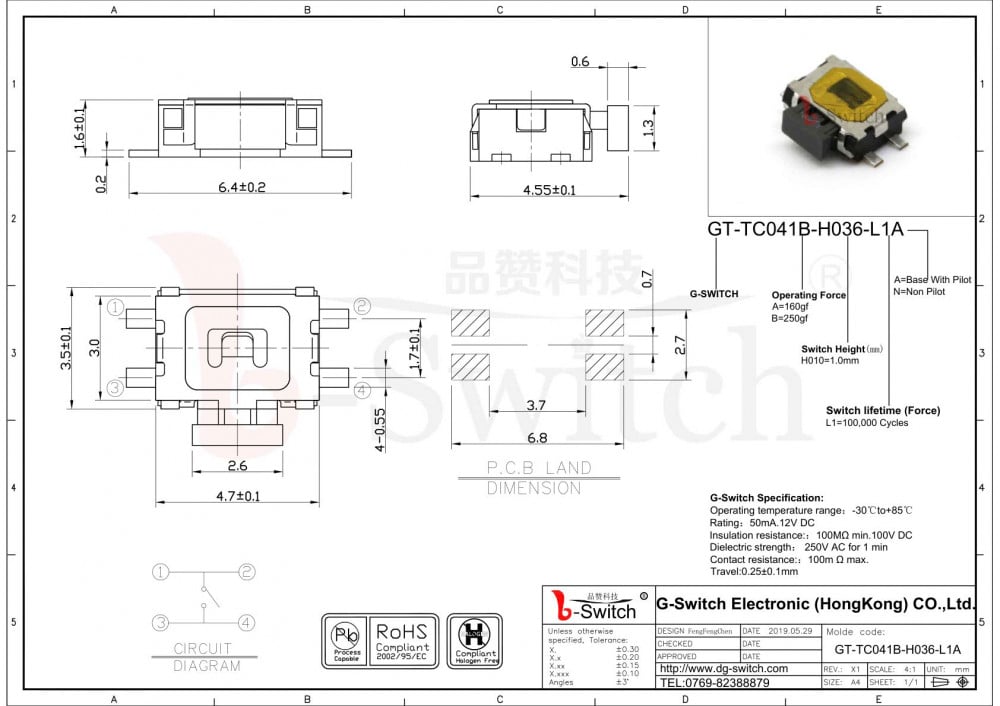 GT-TC041B-H036-L1A technical document page