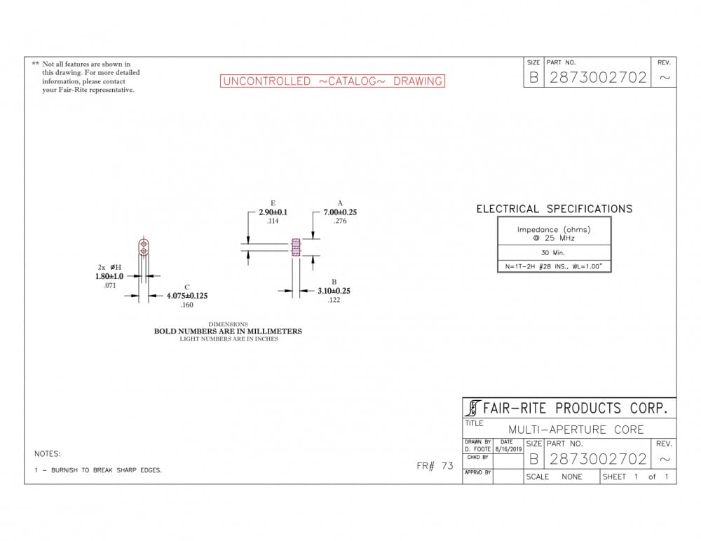 Fair-Rite 2873002702 technical drawing