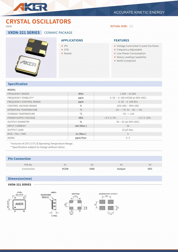 AKER VXON-321 SERIES product documentation page