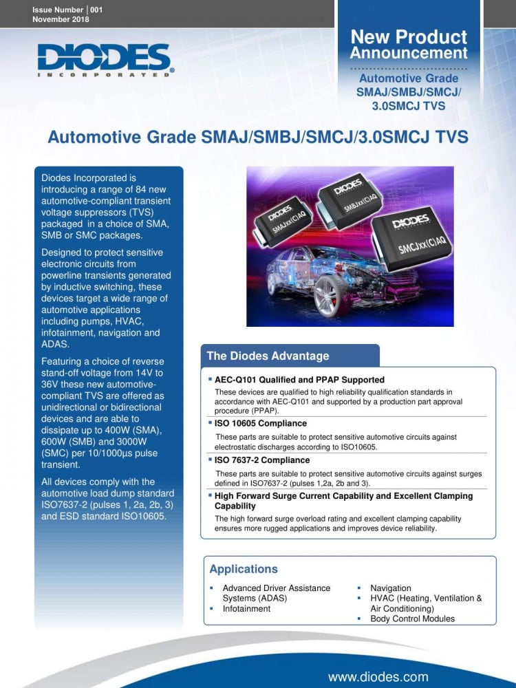 DIODES automotive TVS documentation page 1