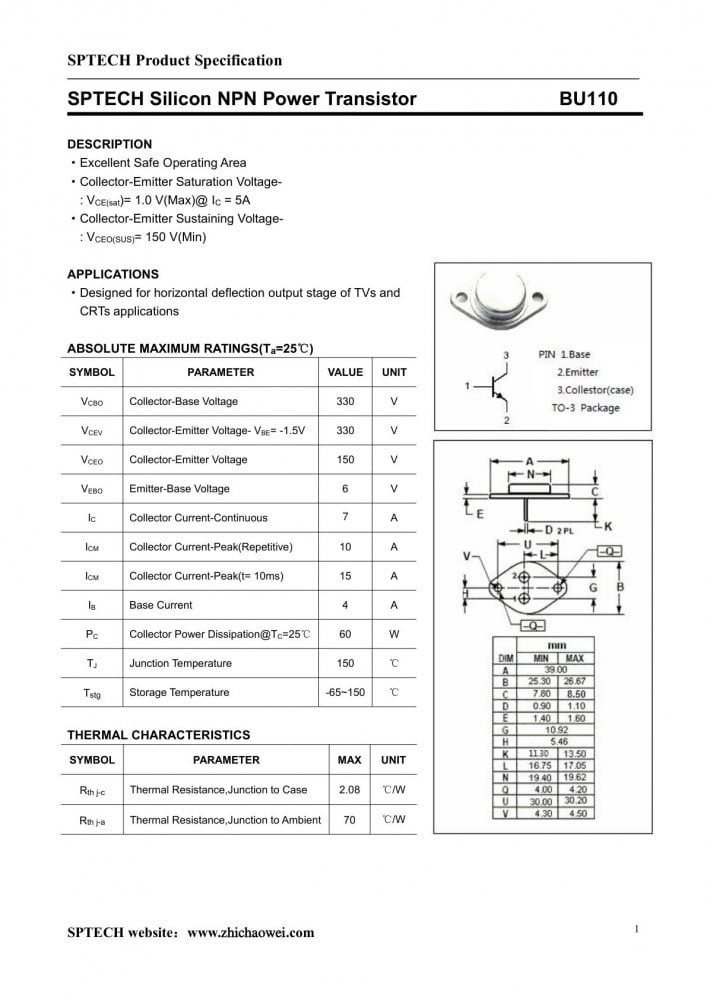 SPTECH BU110 datasheet page 1