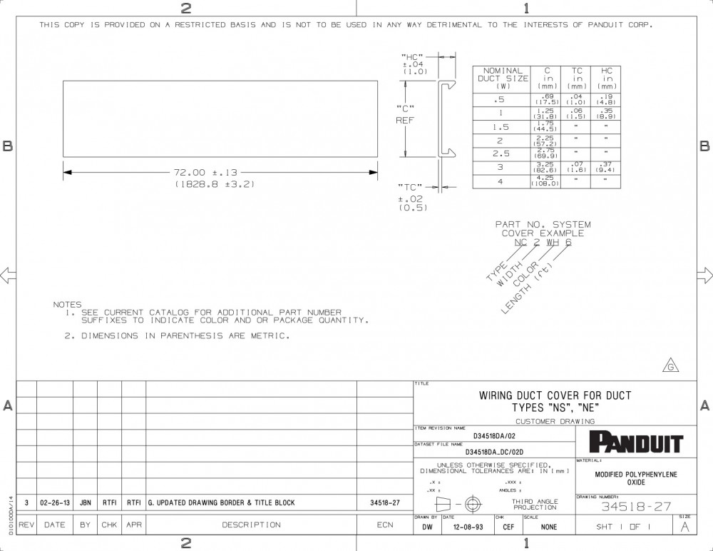 Wiring duct cover technical drawing page