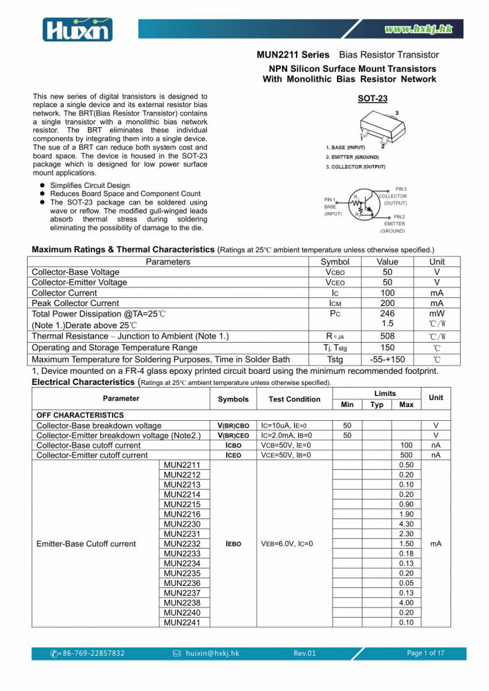 MUN2233 datasheet page 1