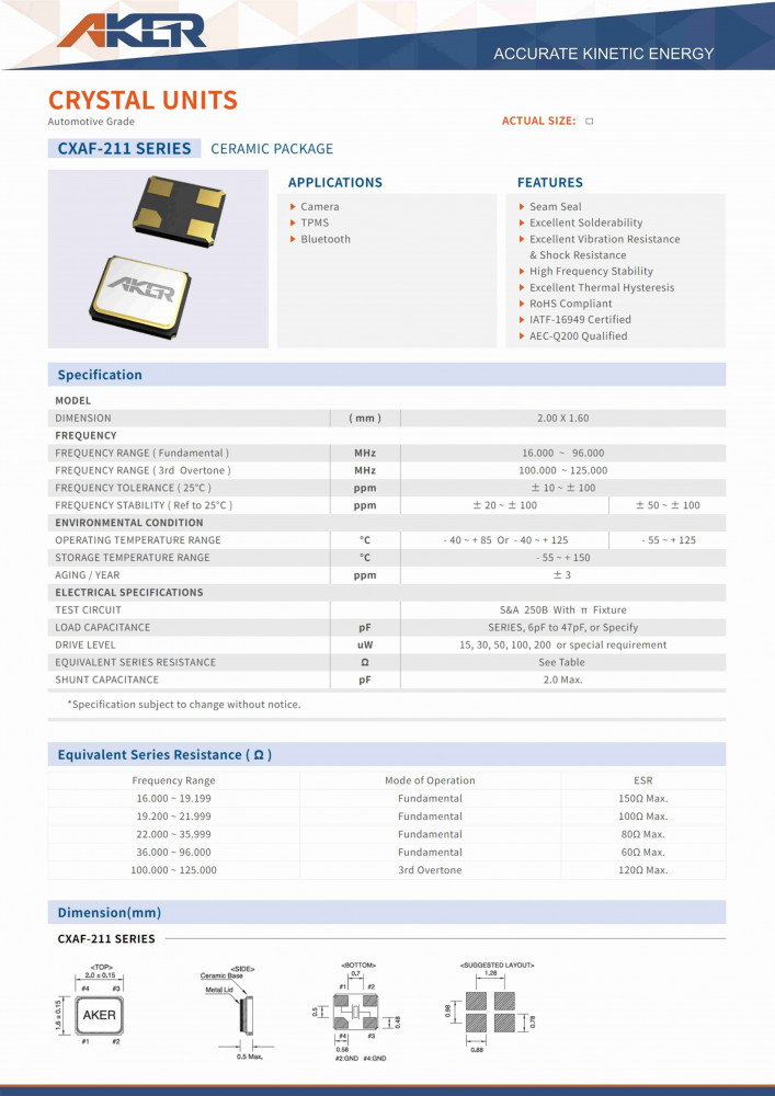AKER CXAF-211 Series technical document page