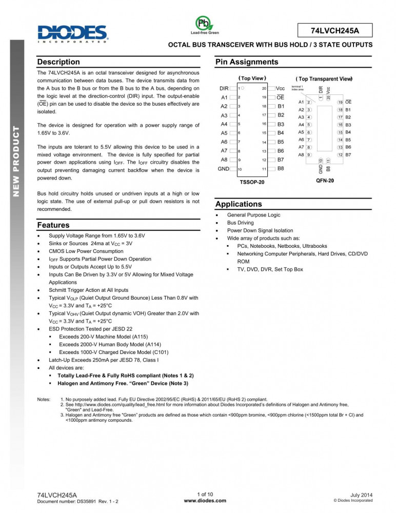 74LVCH245A datasheet page 1