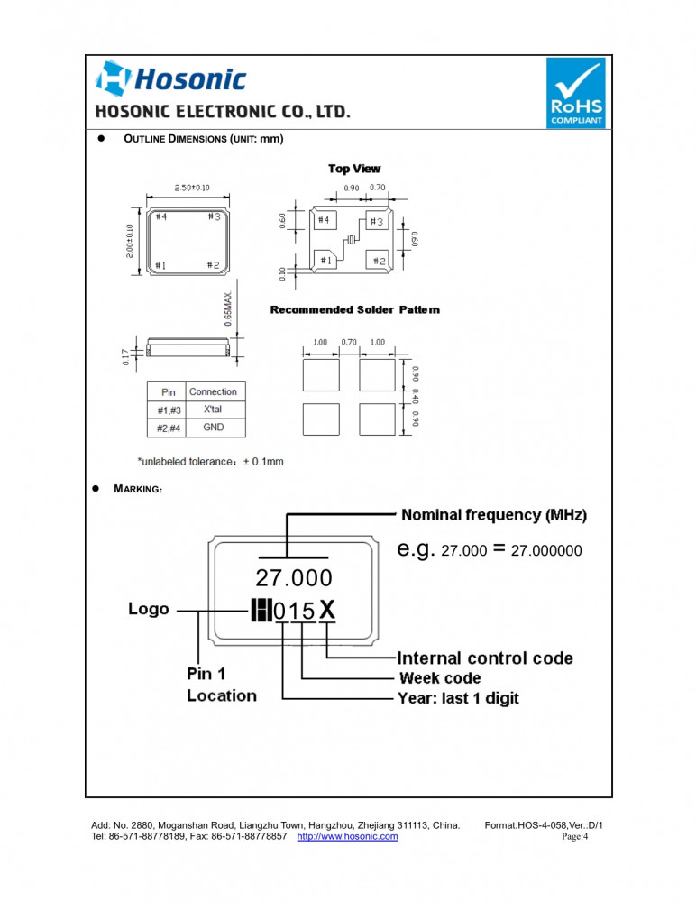HOSONIC E2SB27E000006E datasheet page 4