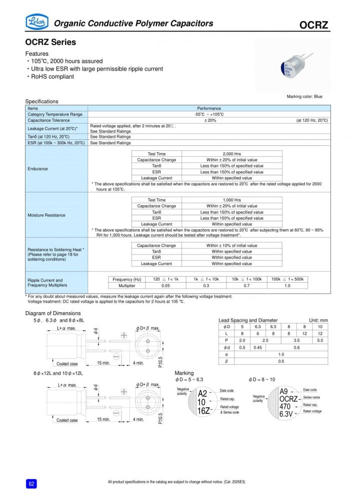 Lelon OCRZ series datasheet page 1