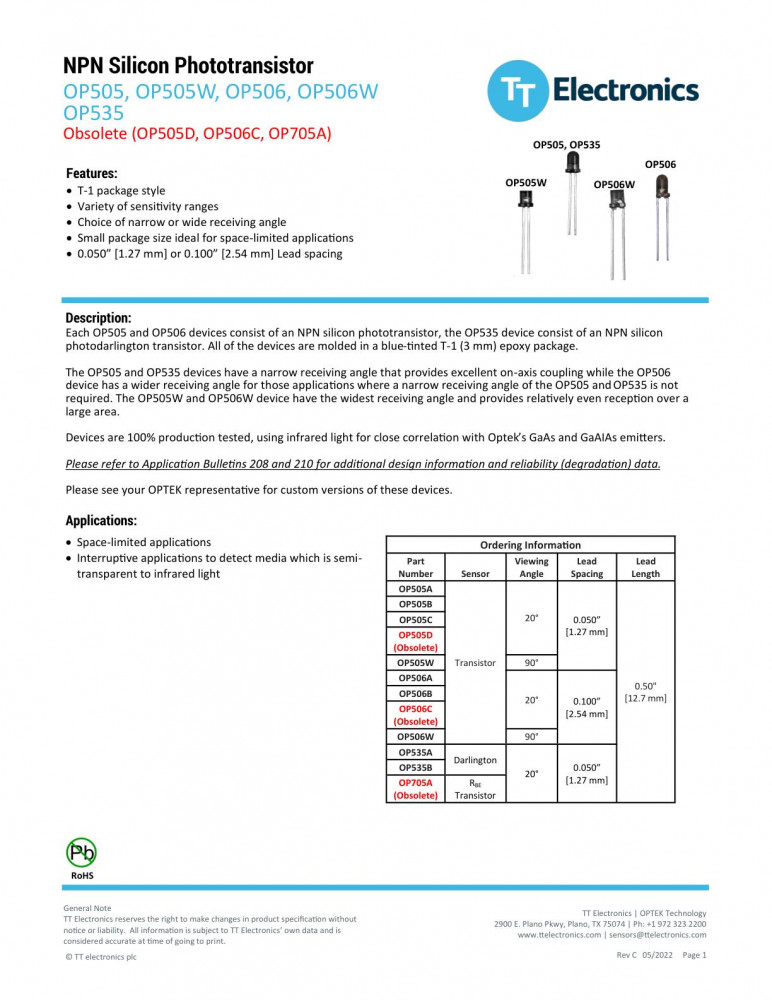 OP506A datasheet page 1