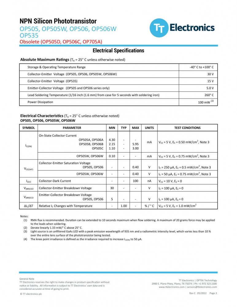 OP506A datasheet page 3