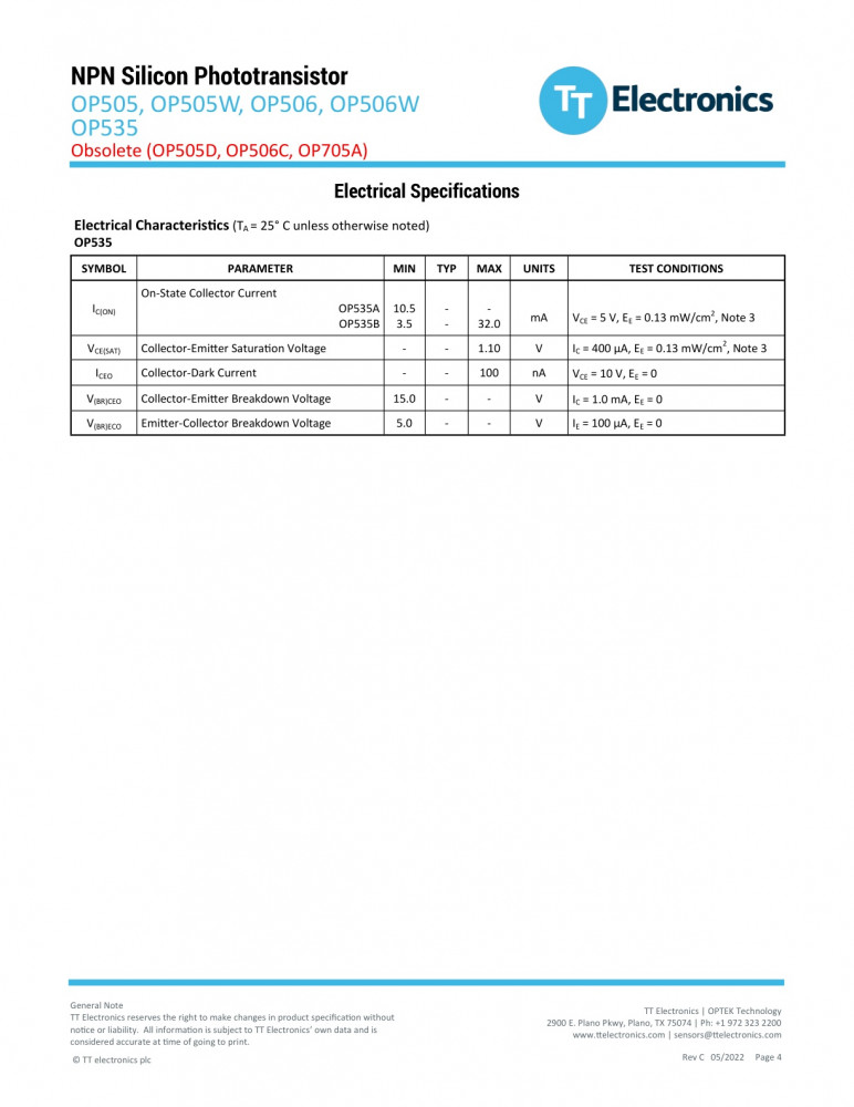 OP506A datasheet page 4