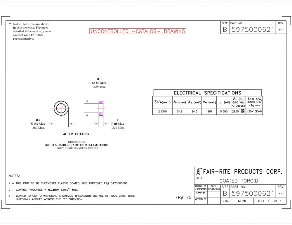 Fair-Rite 5975000621 technical document preview