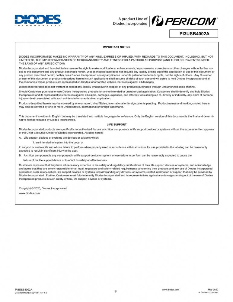 PI3USB4002A datasheet page 9