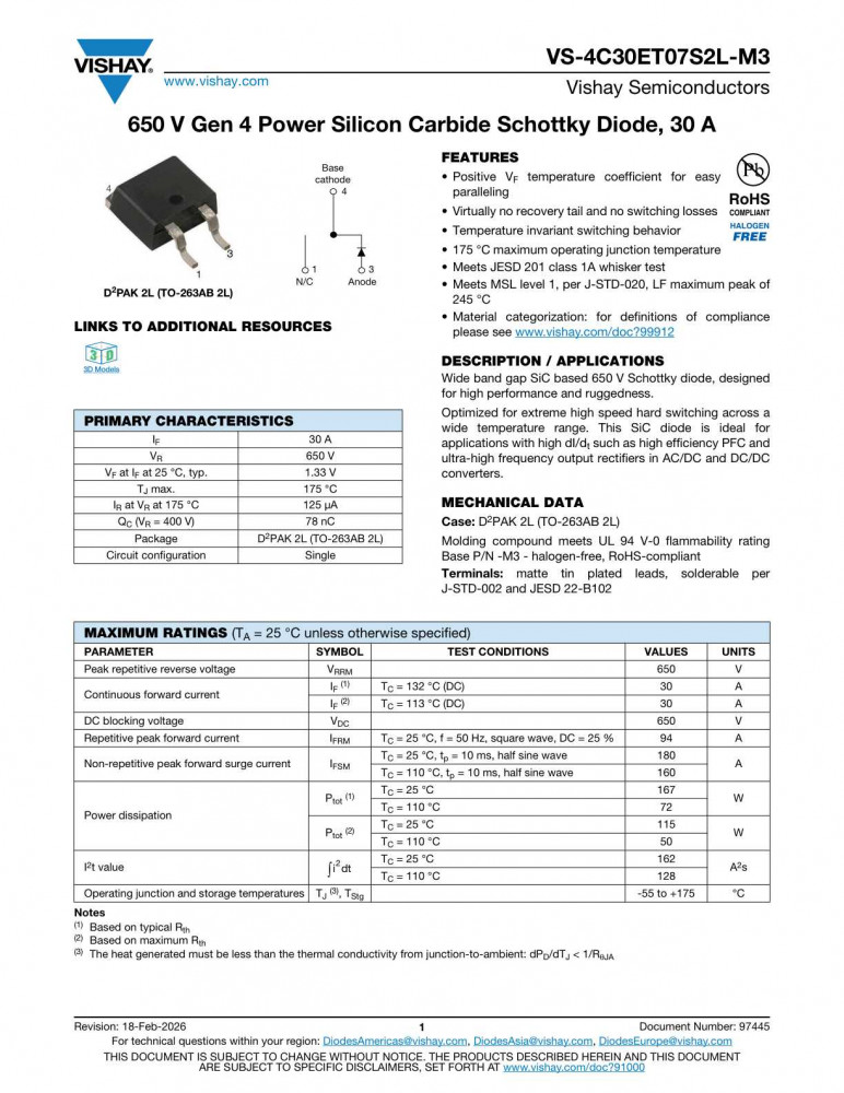 VS-4C30ET07S2L-M3 datasheet page 1