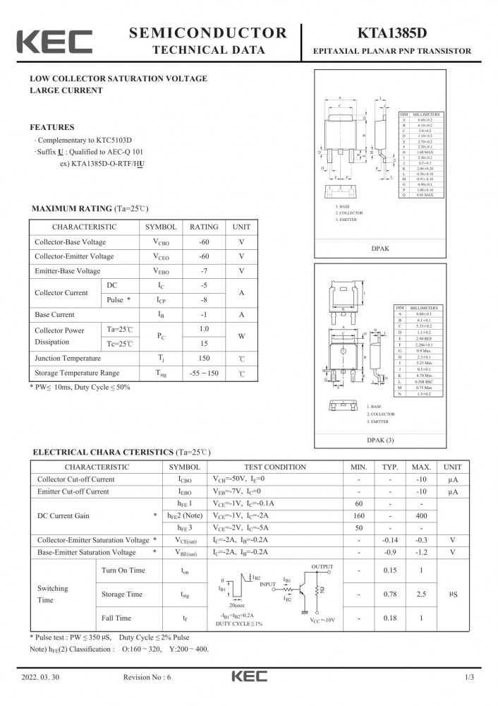 KTA1385D technical document page 1