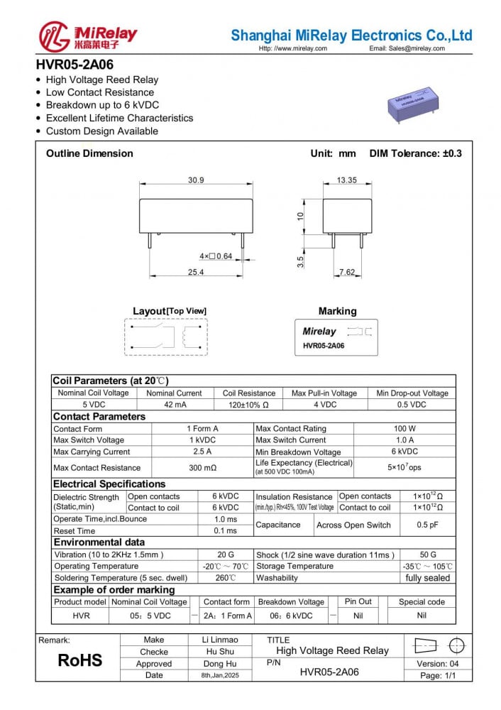 MiRelay HVR05-2A06 technical document page