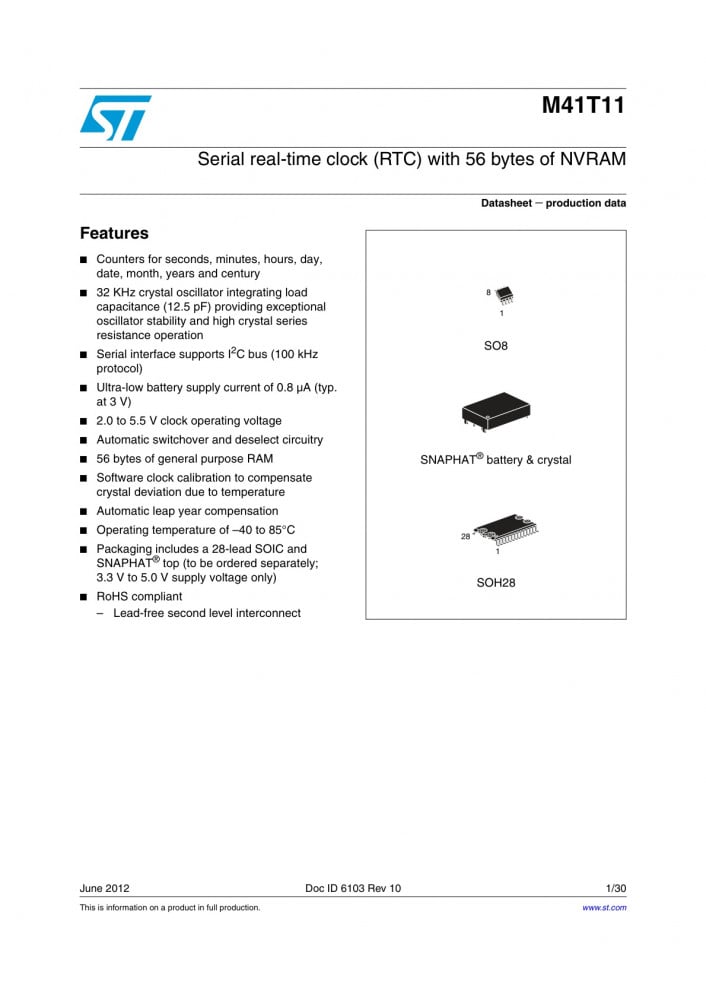 M41T11M6F datasheet page 1