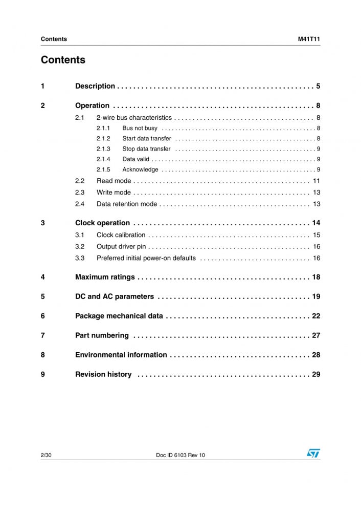 M41T11M6F datasheet page 2