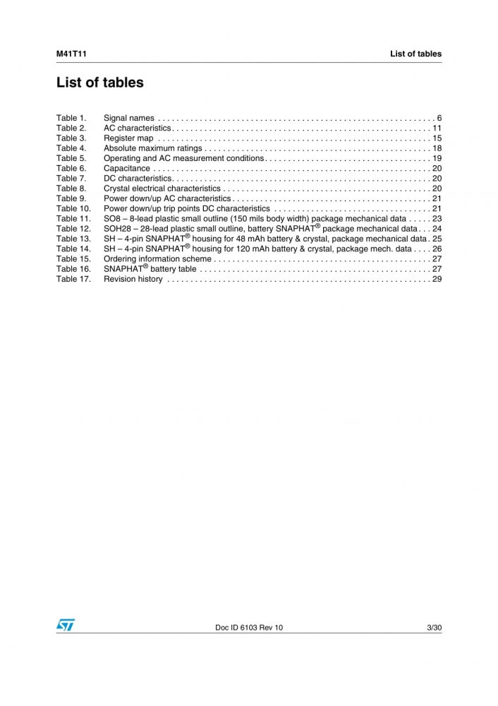 M41T11M6F datasheet page 3